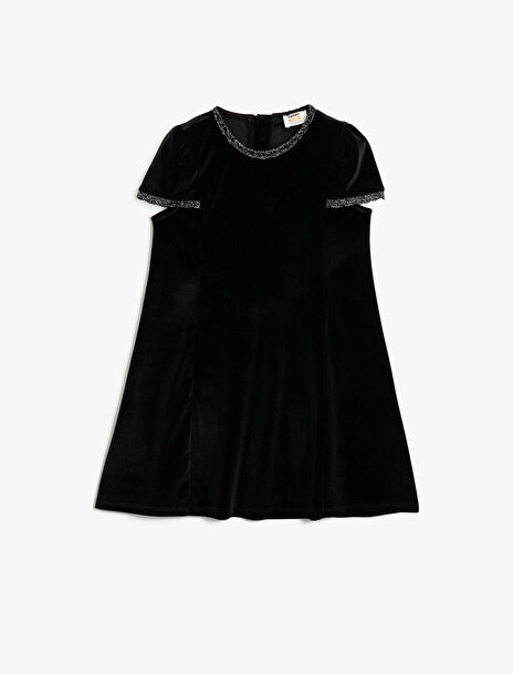 Koton Kız Çocuk Kadife Kısa Kollu Simli Elbise