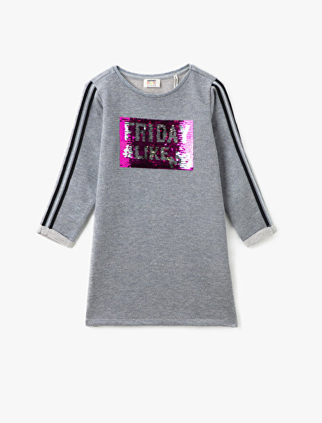 Koton Kız Çocuk Bisiklet Yaka Uzun Kollu Pullu Elbise