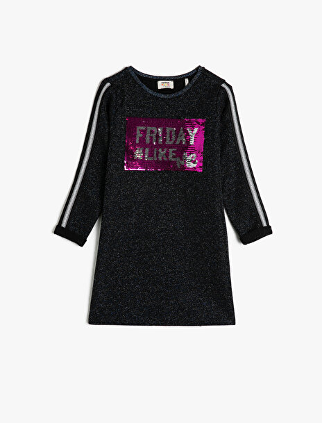 Koton Kız Çocuk Bisiklet Yaka Uzun Kollu Pullu Elbise