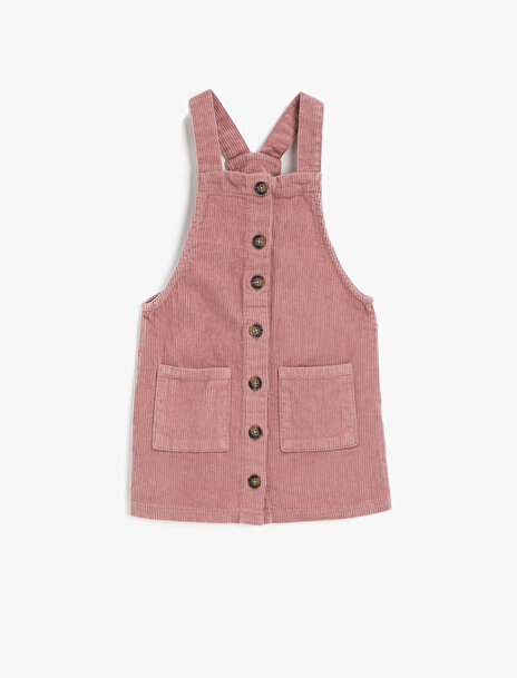 Koton Kız Çocuk Kadife Düğmeli Cepli Pamuklu Elbise