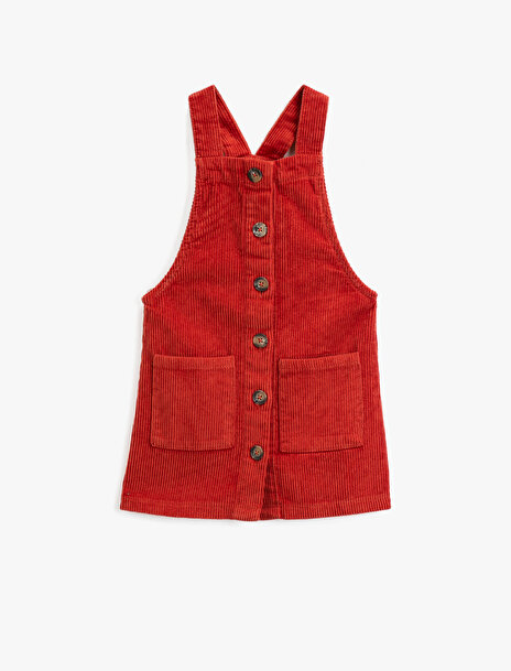 Koton Kız Çocuk Kadife Düğmeli Cepli Pamuklu Elbise