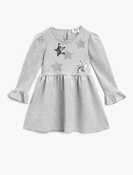 Koton Kız Çocuk Pullu Uzun Kollu Bisiklet Yaka Elbise