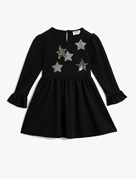 Koton Kız Çocuk Pullu Uzun Kollu Bisiklet Yaka Elbise