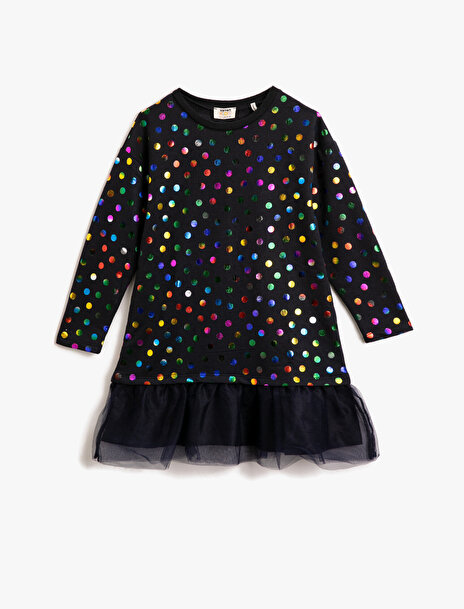 Koton Kız Çocuk Baskılı Uzun Kollu Bisiklet Yaka Tütü Elbise
