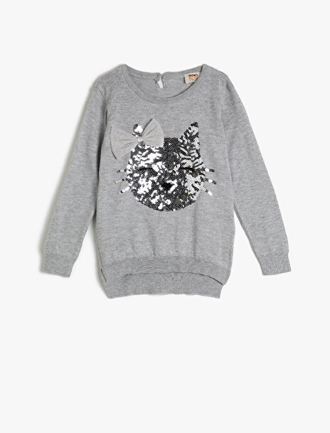 Koton Kız Çocuk Bisiklet Yaka Uzun Kollu Payetli Triko Kazak