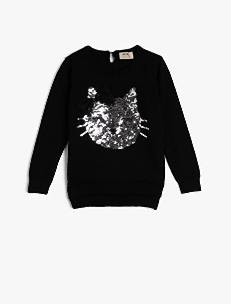 Koton Kız Çocuk Bisiklet Yaka Uzun Kollu Payetli Triko Kazak