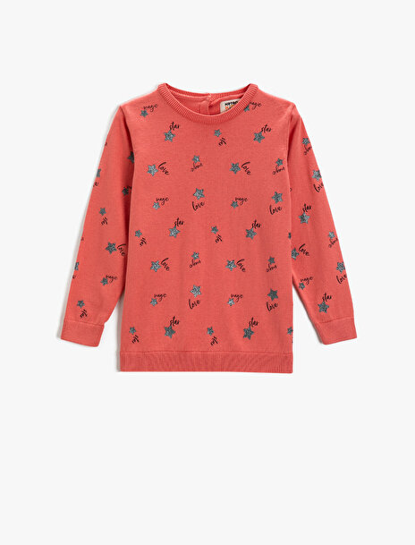 Koton Kız Çocuk Yıldız Baskılı Bisiklet Yaka Uzun Kollu Kazak