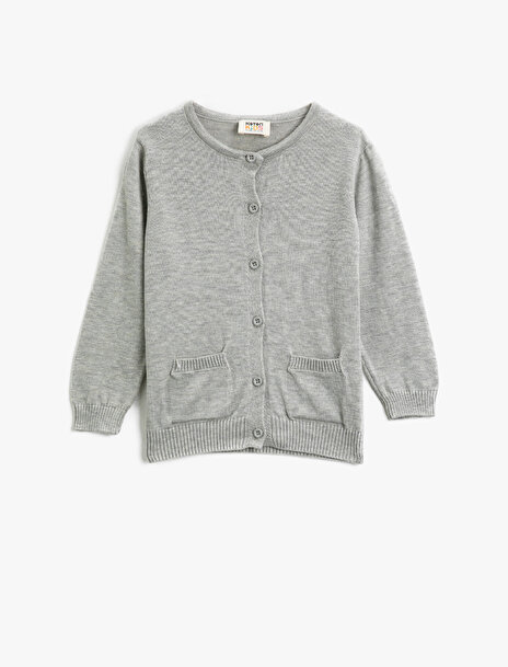 Koton Kız Çocuk Düğmeli Cepli Uzun Kollu Hırka