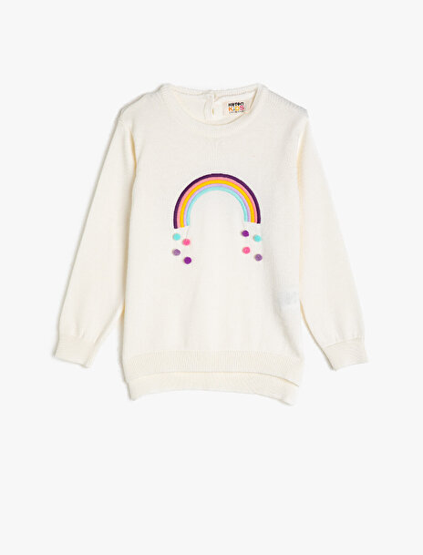 Koton Kız Çocuk Pamuklu Bisiklet Yaka Ponponlu Triko Kazak