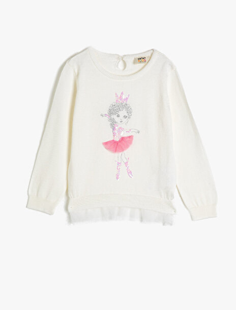 Koton Kız Çocuk Pullu Oyuk Yaka Triko Kazak