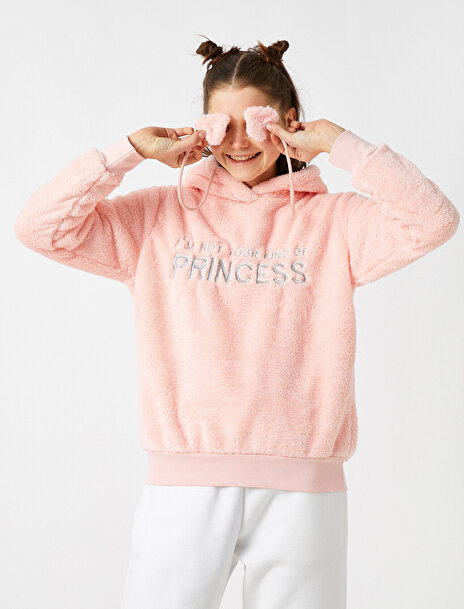 Koton Kadın Kapüşonlu Peluş Slogan İşlemeli Pijama Üstü