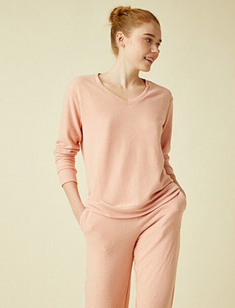 Koton Kadın V Yaka Yumuşak Pijama Üstü