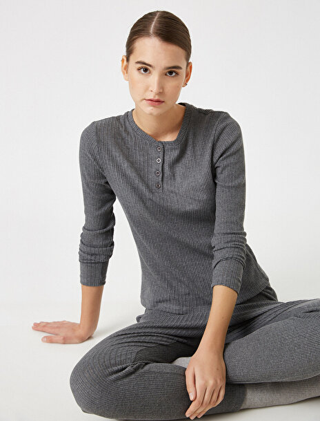 Koton Kadın Organik Pamuklu Uzun Kollu Pijama Üstü