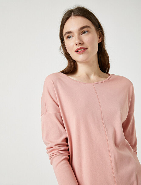 Koton Kadın Organik Pamuk Bisiklet Yaka Uzun Kollu Pijama Üstü