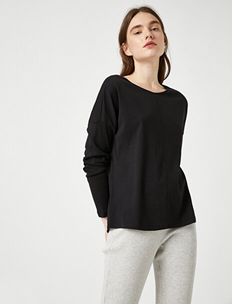 Koton Kadın Organik Pamuk Bisiklet Yaka Uzun Kollu Pijama Üstü