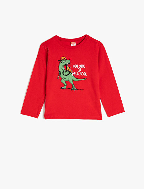 Koton Erkek Çocuk Uzun Kollu Bisiklet Yaka Baskılı Tişör