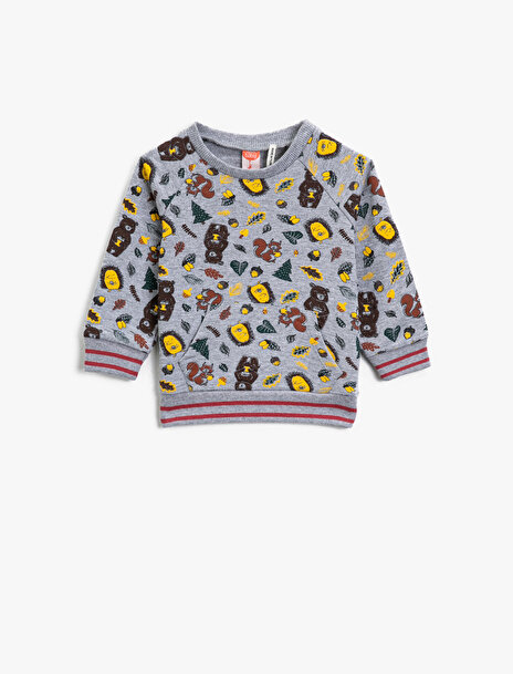 Koton Erkek Çocuk Pamuklu Baskılı Kanguru Cepli Bisiklet Yaka Sweatshirt
