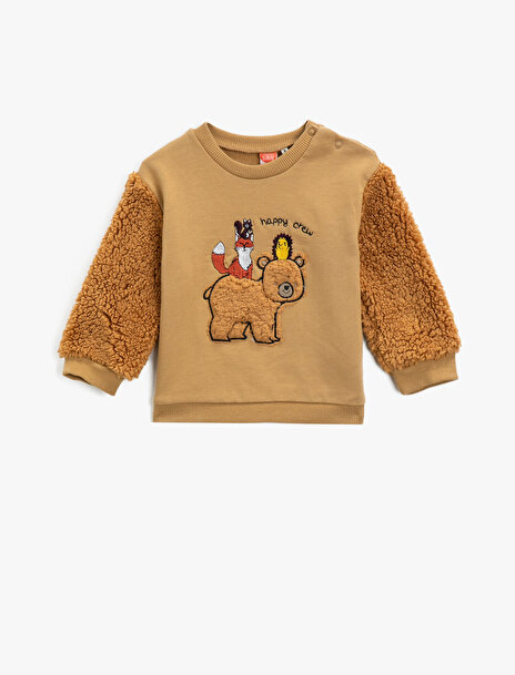 Koton Erkek Çocuk Peluş İşlemeli Bisiklet Yaka Pamuklu Sweatshirt