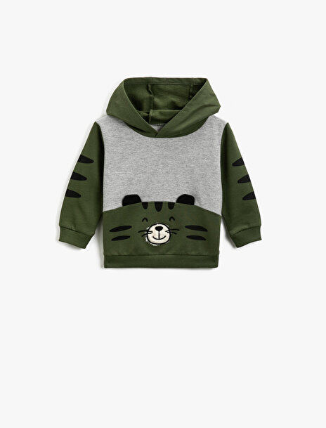 Koton Erkek Çocuk Pamuklu Kapüşonlu Baskılı Hayvan Figürü İşlemeli Sweatshirt