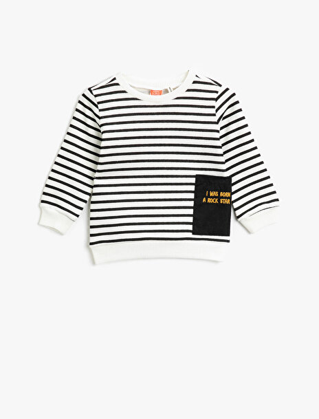Koton Erkek Çocuk Pamuklu Çizgili Uzun Kollu Bisiklet Yaka Sweatshirt
