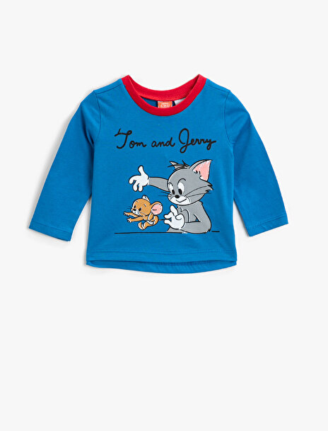 Koton Erkek Çocuk Tom & Jerry Lisanslı Baskılı Bisiklet Yaka Uzun Kollu Tişört