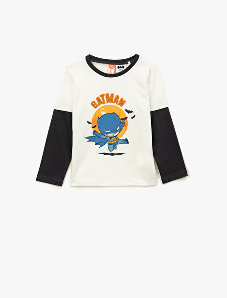 Koton Erkek Çocuk Batman Lisanslı Baskılı Yazılı İşlemeli Bisiklet Yaka Tişört