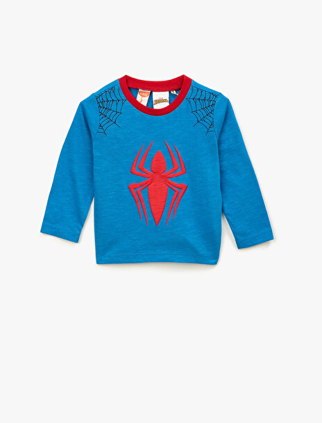 Koton Erkek Çocuk Pamuklu Spiderman Lisanslı Kabartma Baskılı Bisiklet Yaka Uzun Kollu Tişört