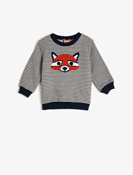 Koton Erkek Çocuk Bisiklet Yaka Baskılı Çizgili Sweatshirt