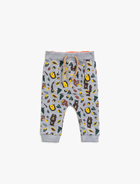 Koton Erkek Çocuk Pamuklu Baskılı Beli Bağlamalı Kanguru Cepli Eşofman Altı