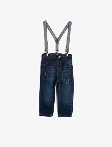 Koton Erkek Çocuk Pamuklu Pantolon Askılı Kot Pantolon
