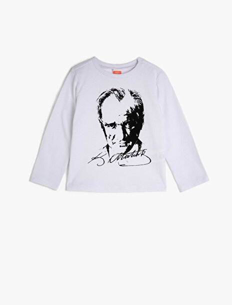 Koton Kız Çocuk %100 Pamuk Atatürk Baskılı Bisiklet Yaka Uzun Kollu Tişört