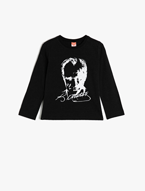 Koton Kız Çocuk %100 Pamuk Atatürk Baskılı Bisiklet Yaka Uzun Kollu Tişört