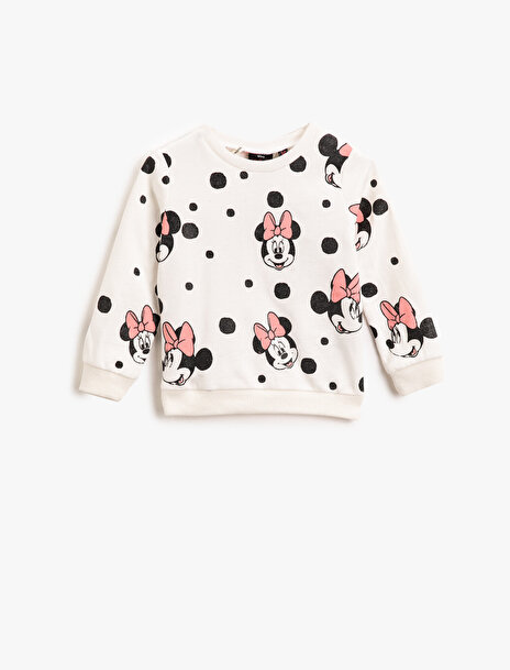 Koton Kız Çocuk Minnie Mouse Lisanslı Baskılı Bisiklet Yaka Sweatshirt