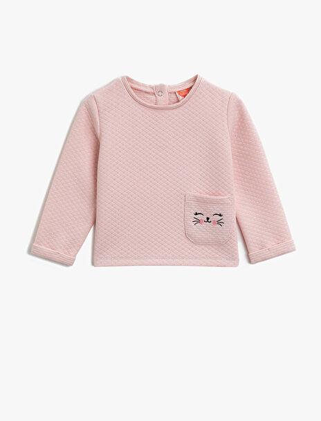 Koton Kız Çocuk Cepli Baskılı Uzun Kollu Bisiklet Yaka Sweatshirt