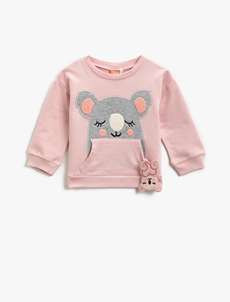 Koton Kız Çocuk Pamuklu Kanguru Cepli Hayvan Figürü İşlemeli Sweatshirt