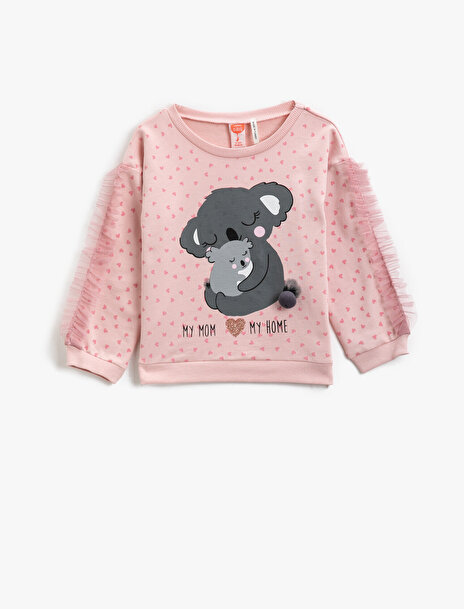 Koton Kız Çocuk Organik Pamuklu Baskili Tül Detayli Sweatshirt