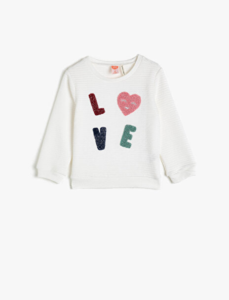 Koton Kız Çocuk Love Yazılı Uzun Kollu Bisiklet Yaka Sweatshirt