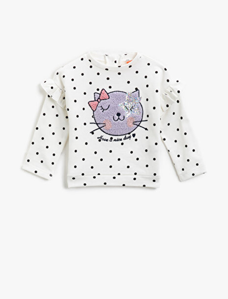 Koton Kız Çocuk Pamuklu Pullu İşlemeli Puantiyeli Uzun Kollu Sweatshirt Koton Kız Çocuk Pamuklu Pullu İşlemeli Puantiyeli Uzun Kollu Sweatshirt