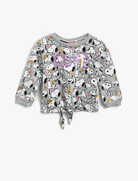 Koton Kız Çocuk Pamuklu Pullu Snoopy Lisanslı Baskılı Bisiklet Yaka Sweatshirt