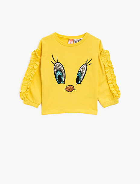 Koton Kız Çocuk Tweety Lisanslı Pullu Pamuklu Bisiklet Yaka Fırfırlı Sweatshirt Koton Kız Çocuk Tweety Lisanslı Pullu Pamuklu Bisiklet Yaka Fırfırlı Sweatshirt