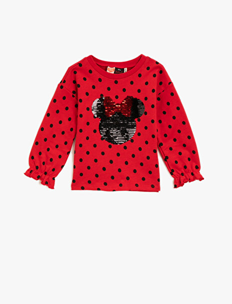 Koton Kız Çocuk Pamuklu Minnie Mouse Lisanslı Pullu Puantiyeli Sweatshirt