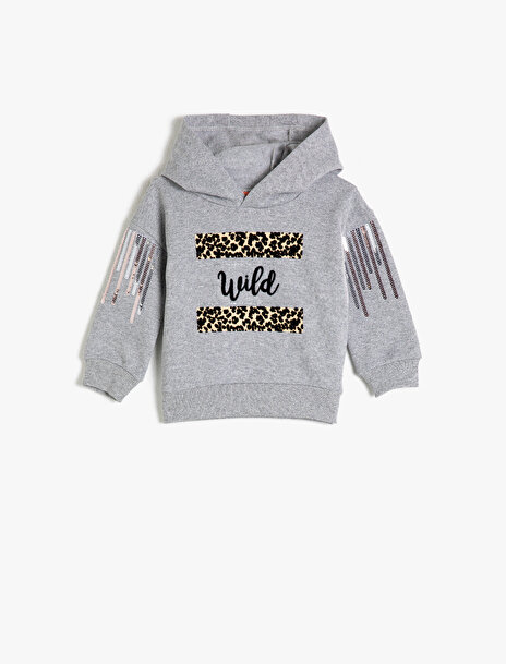 Koton Kız Çocuk Kapüşonlu Yazılı Baskılı Uzun Kollu Sweatshirt