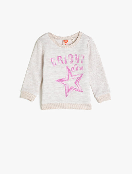 Koton Kız Çocuk Bisiklet Yaka Uzun Kollu Payetli Sweatshirt
