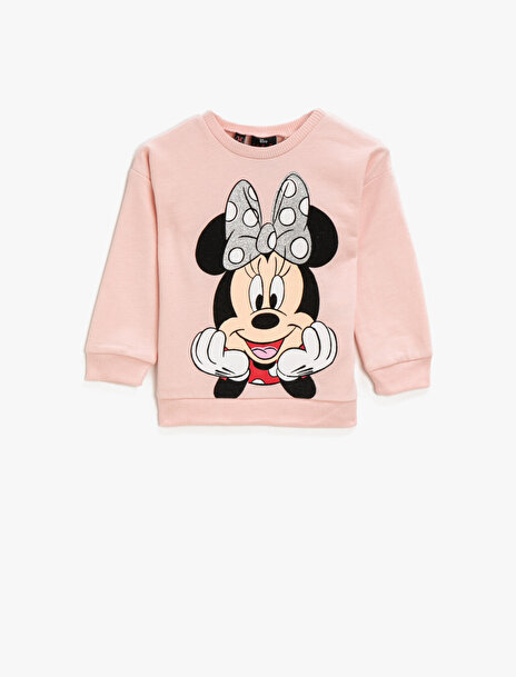 Koton Kız Çocuk Minnie Mouse Lisanslı Baskılı Pamuklu Bisiklet Yaka Sweatshirt