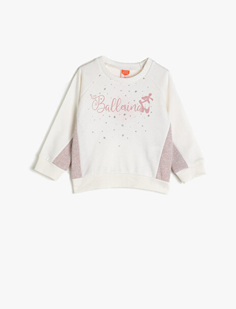 Koton Kız Çocuk Pamuklu Yazılı Baskılı Bisiklet Yaka Sweatshirt