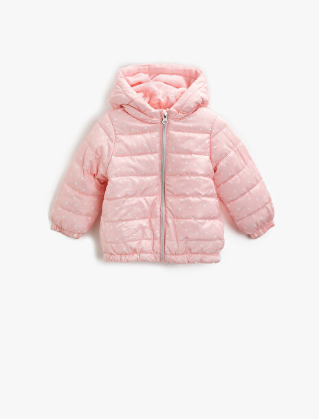 Koton Kız Çocuk Puantiyeli Kapüşonlu Fermuarlı Mont