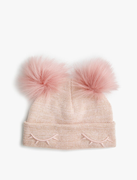 Koton Kız Çocuk Pamuklu Ponponlu İşlemeli Bere