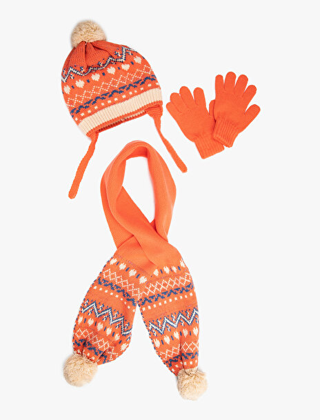 Koton Kız Çocuk Ponponlu Desenli Bere Seti