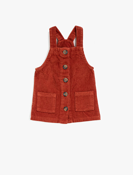 Koton Kız Çocuk Kadife Düğmeli Cepli Pamuklu Elbise