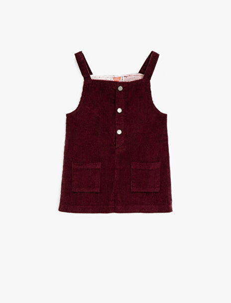 Koton Kız Çocuk Kadife Pamuklu Düğmeli Cepli Elbise